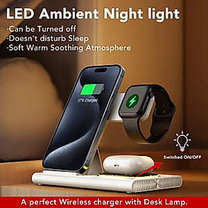 3 in 1 Foldable Charging Station for Apple Products,Fast Wireless Charger Travel Dock Adapter&Light for iPhone 15/14/13/12/11/X/XS/XR 8,iWatch Ultra2/9/Ultra/8/7/6/SE/5/4/3,Air Pods 3/2/Pro/2 (White)