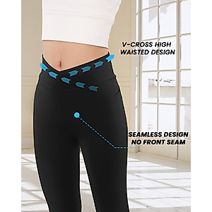 BOOPH Girls Flare Leggings with Pockets Cross High Waisted Yoga Pants Bell Bottoms Athletic Pants 7-8 Years Color Black