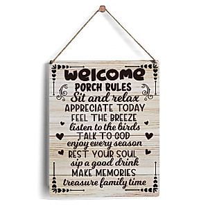 Porch Rules Sign Gifts, Rustic Sit and Relax Appreciate Today Porch Wooden Signs Wood Plaque Hanging Sign Home Porch Decor 8 x 10 Inches