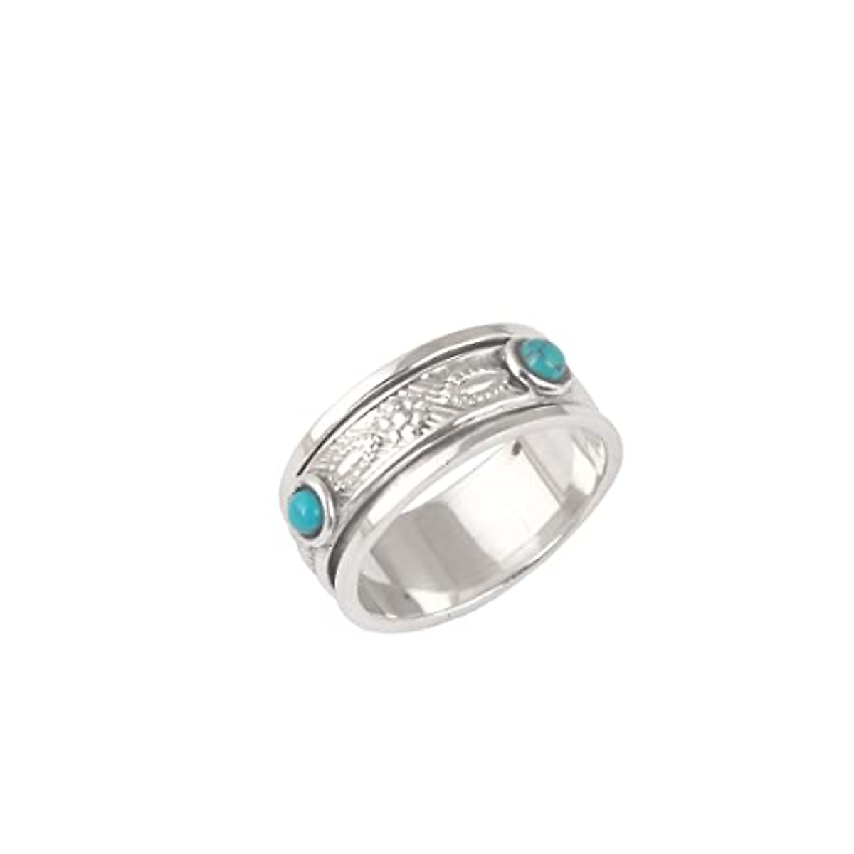 Turquoise Spinner Meditation Ring Sterling Silver Handmade Round Turquoise Ring Fidget Spinner (8)