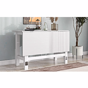 Kisyapoo Farmhouse Extendable Dining Table for 4, Wood Rectangular Dining Table with Drop Leaf, Dining Table for Kitchen Dining Room Home, Maximize Space Savings (White-Table)