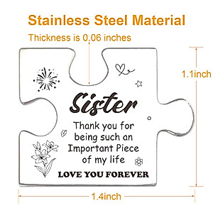 FTONENI Pocket Token Gifts for Sister Birthday Christmas Gifts from Sister Brother Long Distance Relationship Thank You Gifts Puzzle Piece Keepsake with PU Leather Keychain - PTA03