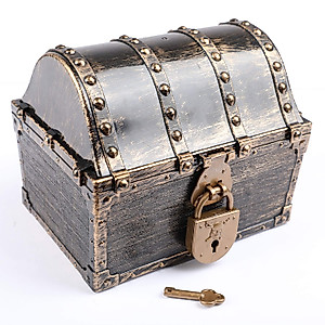 Leadtex Kids Pirate Treasure Chest Plastic Pirate Vintage Treasure Box,Bronze.