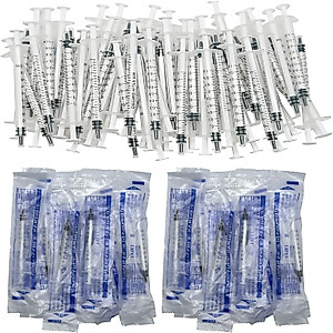 50 Pcs 1ml 1cc Syringe No Needle Plastic Syringe Individually Sealed for Pets Oral, Refilling, Oil or Glue Applicator, Measuring or Transfering Tiny Amount of Liquids, Without Cap