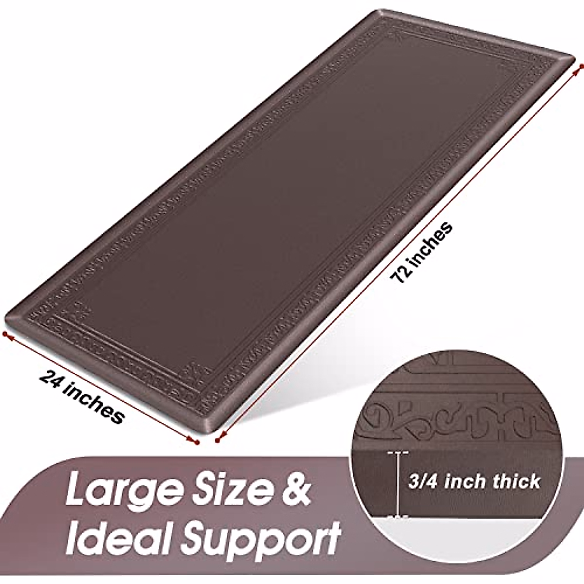 Anti Fatigue Kitchen Mats for Floor, Standing Desk Mat, Cushioned Comfort Mat for Home, Office, Laundry,Pain Relief, Non Slip Bottom, Waterproof & Easy to Clean, 24"x72", Brown