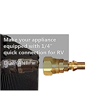 DOZYANT 1/4'' RV Propane Quick Connect Fittings for Connecting Low Pressure Gas Appliance Heater Grill Fire Pit and RV Quick Connect, 1/4" Quick Key Connect Plug x 3/8" Female Flare
