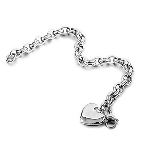 Jewelry Kingdom 1 Bracelet for Women Handmade Romantic Silver Stainless Steel Oval Chain Heart Charm Bracelet (Length of 8")