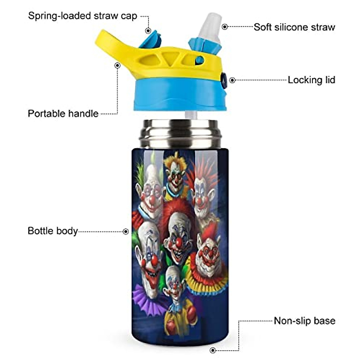 ZHANGXM Killer Horror Klowns Movie from Outer Space Water Bottles Tumbler Double Wall Vacuum Leak Proof Carton Bottles Insulated Children's Water Cup