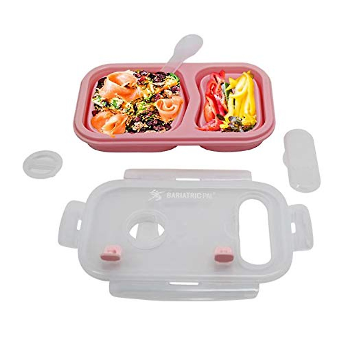 BariatricPal Portion Control Bento Lunch Box, Storage Container & Plate Collapsible and Leak-Proof! (Pink)