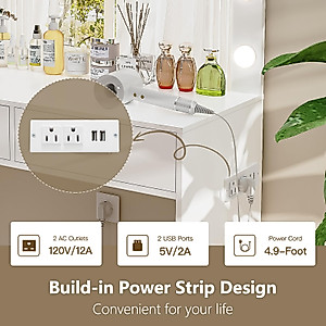 usikey Vanity Desk with Large Lighted Mirror, Makeup Vanity with 10 Lights, 2 Drawers & Power Strip, Vanity Desk Set, Dressing Vanity Tables for Women Girls, Bedroom, White