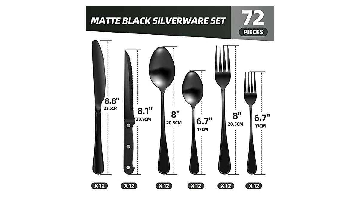 72 PCS Matte Black Silverware Set - Elegant Cutlery