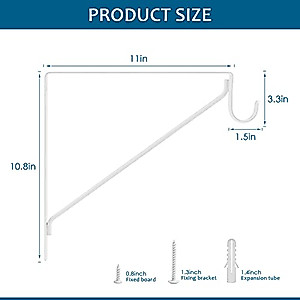 4PCS Heavy Duty Closet Rod Brackets 11 x 11 Inch, 1-3/8Inch Diameter Shelf and Rod Bracket Holder for Home and Closet Decor, White Wall Mount Closet Pole Supports Bracket Hook with Fixed Hardware