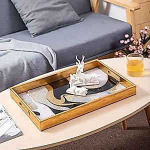Anmmy Serving Perfume Decorative Tray Bed Bathroom Tray Jewelry Food Marble Gold Trays with Handals for Dinner Couch Outdoor Bar Organizer Rectangle Drink Coffee Fruit Tray