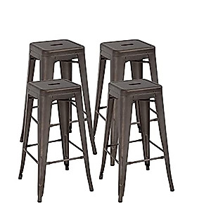 30 Inches Metal Chairs Bar Stools Counter Height Barstools Industrial Bar Chairs Patio Furniture Stool Stackable Modern High Backless Kitchen Dining Chairs Indoor Outdoor Set of 4,Gun