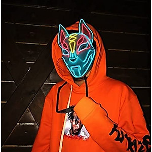 GLDYTIMES Fox Mask Light Up Drift Masks Wolf LED Colour Cosplay Glowing Decorations Masks Gift Costume Child Adult Festival Party Mask