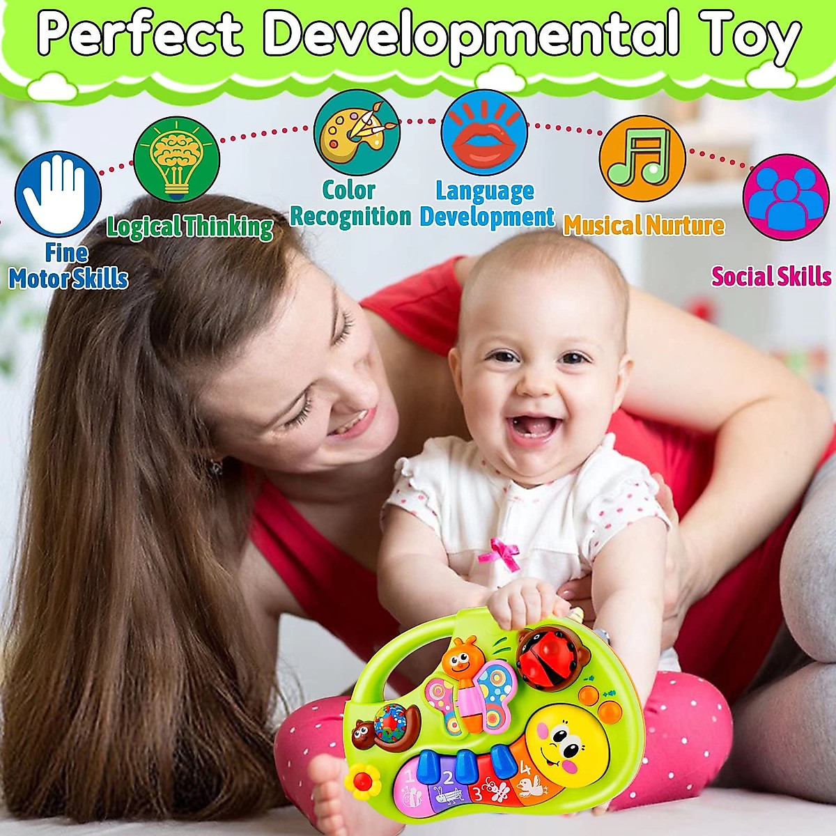 Baby Piano Toy Baby Toys 6 to 12 Months Infant Toys Baby Musical Toys Sensory Toys Light Up Toys for 1 Year Old Newborn Infant Toys 6-12 Months Toddler Piano Toy Xmas Birthday Gifts Girl Toys for Boys