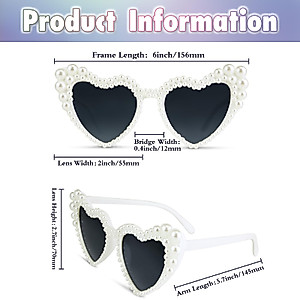 Goenb Pearl Sunglasses for Women, Pearl Glasses Vintage Love Heart Shaped Sunglasses for Women Girls Adults Dress up Party