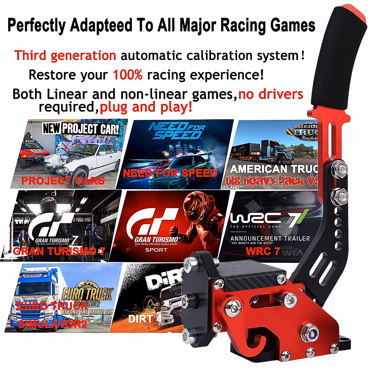 Obokidly 64 bit USB Handbrake SIM For XBOX ONE Racing Games Compatible with Logitech G920 Not For G923 FANATECOSW Dirt Rally Without Clamp (Red)