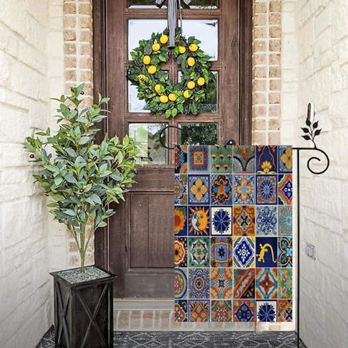 Double-sided garden flag Mexican Talavera Ceramic Tile Pattern Ethnic Folk Outdoor Flag Garden Flag Yard Outdoor Decoration （12×18in）.