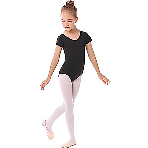 MdnMd Leotards for Girls Kids Dance Ballet Gymnastic Outfit Short Sleeve with Cross Back Detail (Black, Age 6-7)
