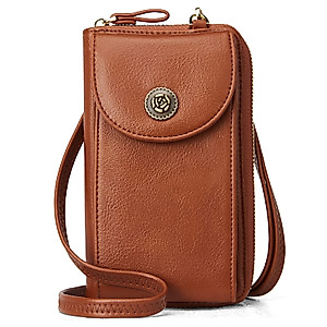 BROMEN Small Cell Phone Purse Crossbody Bags for Women Vegan Leather Wallet Purse with Credit Card Holder Brown Grain