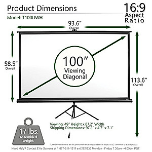 Elite Screens Tripod Series, 100-INCH 16:9, Portable Pull Up Home Movie/Theater/Office Projector Screen, 8K/ULTRA HD, 2-YEAR WARRANTY, T100UWH, Black