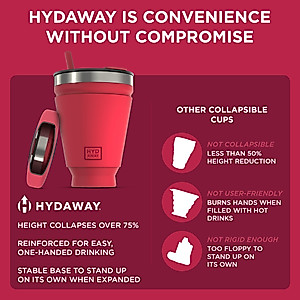 HYDAWAY Collapsible Tumbler with Lid and Straw - 16 oz I Portable, Insulated Silicone Travel Mug, Hot & Cold Foldable Cup for Coffee, Tea, Camping & Backpacking, Spill Proof Lid & Steel Rim
