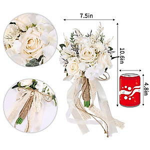 CEWOR Wedding Bouquets for Bride Bridesmaid, White Champagne Artificial Roses Flowers Wedding Decoration (7.5in)