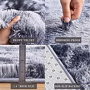 Temedara 5x7 Area Rugs for Bedroom,Shag Fuzzy Soft Carpet,Dark Gray Plush Shaggy Bedside Rug,Indoor Non-Slip Shag Living Room Rug for Kids Boys College Dorm Home Decor Tie-Dyed Dark Grey