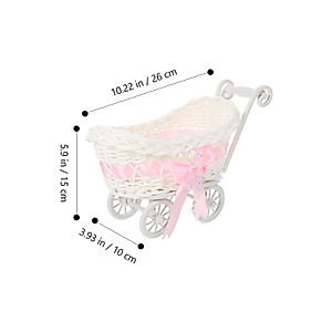 STOBOK Wicker Stroller Decoration Rattan Baby Carriage Baby Doll Stroller Woven Flower Basket Baby Shower Centerpiece Stroller for Baby Shower Party Favors Pink