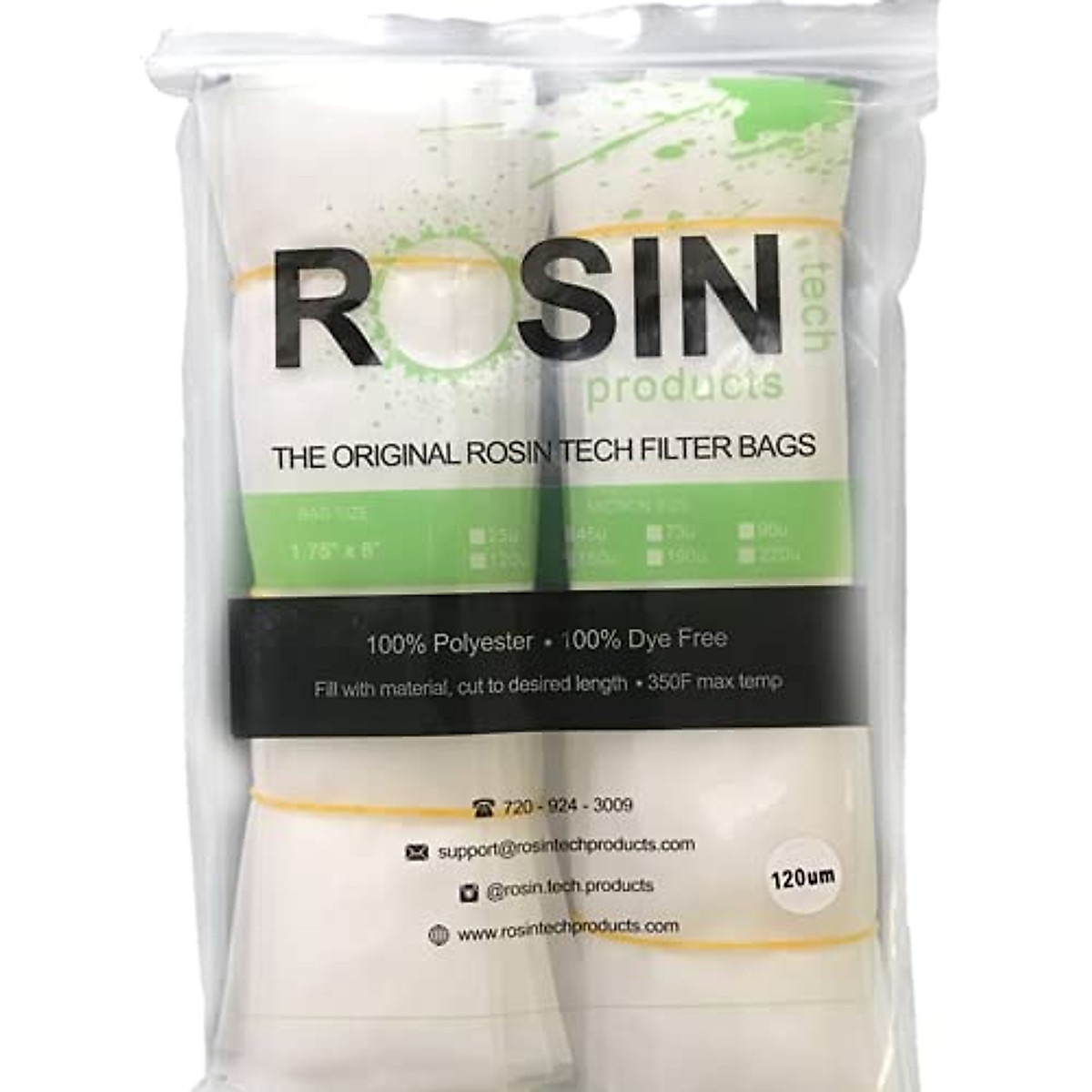 Rosin Tech Products 1.75" x 8" Heat Press Filter Bags | 100 Pack of 120u | Ultrasonic Seamless Technology | No Need to Flip Bag