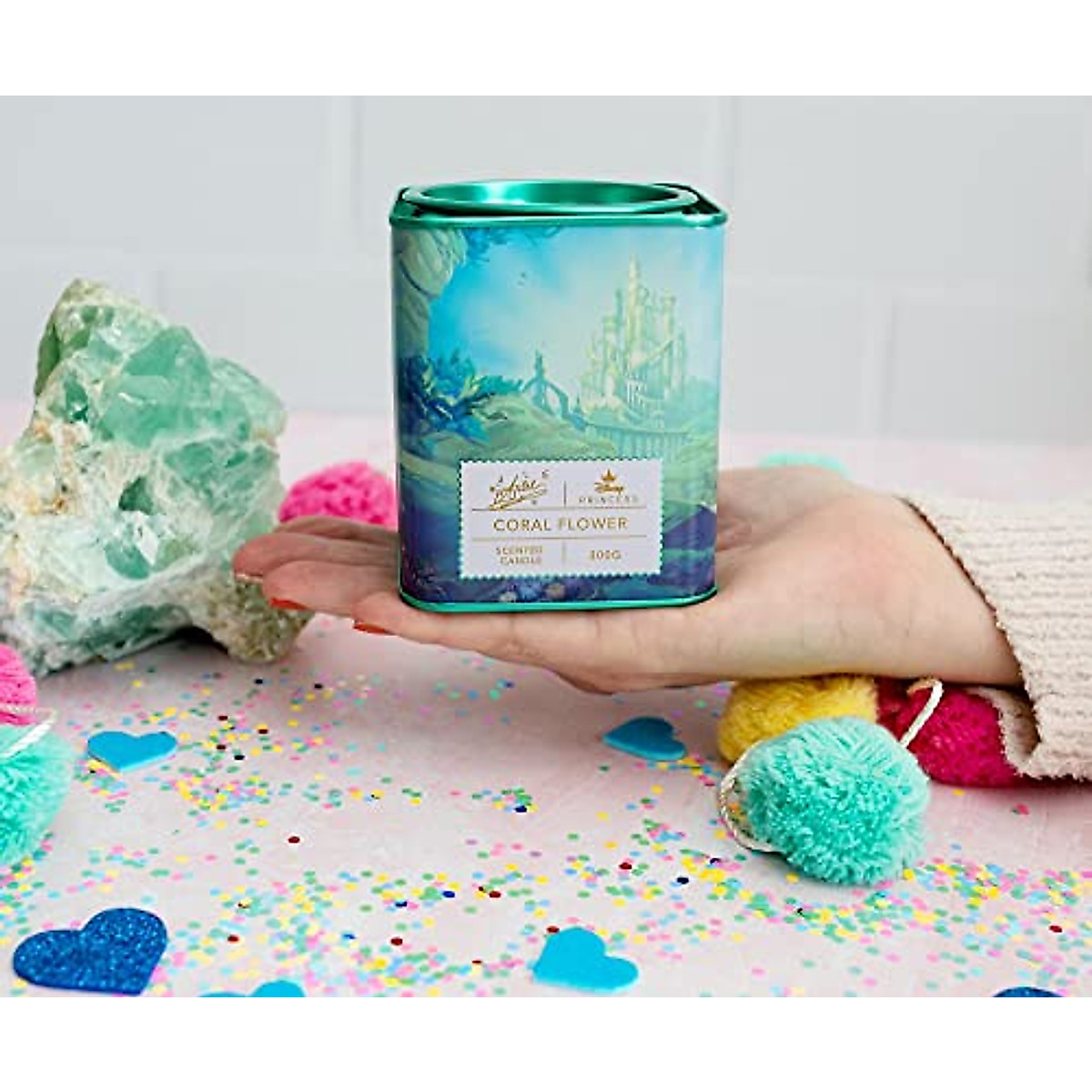 Disney Princess Home Collection Ariel 11-Ounce Scented Tea Tin Candle With Coral Flower Fragrance | 28-Hour Burn Time | Home Decor Housewarming Essentials, The Little Mermaid Gifts and Collectibles