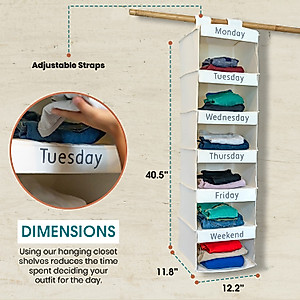 Super Heavy Duty Kids Closet Organizers and Storage | Linen Weekly Clothes Organizer for Kids with 6 Shelves | Hanging Clothes Organizer | Kids Clothes Rack w/Velcro