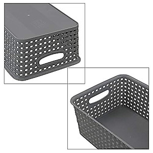 Sandmovie Grey Plastic Rattan Storage Baskets, 6 Packs