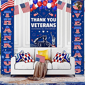 3pcs Memorial Day Decorations Banner Decorations Thanks You Veterans Porch Sign Banner Door Cover Decorations for Welcome Hanging Home Outdoor Indoor Wall Decor