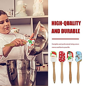 Christmas Spatula Set, 4 Pieces Kitchen Christmas Silicone Spatula Set with Wooden Handle for Baking Cooking and Christmas Gifts ( Assorted Color )