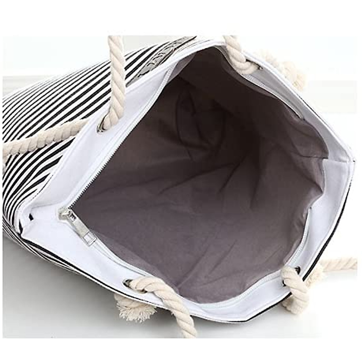 Canvas Tote Bag | Canvas Striped Hemp Rope Handle Shoulder Tote Bag | Black Stripe Tote Bag | Tote bag For Multipurpose Used., Large