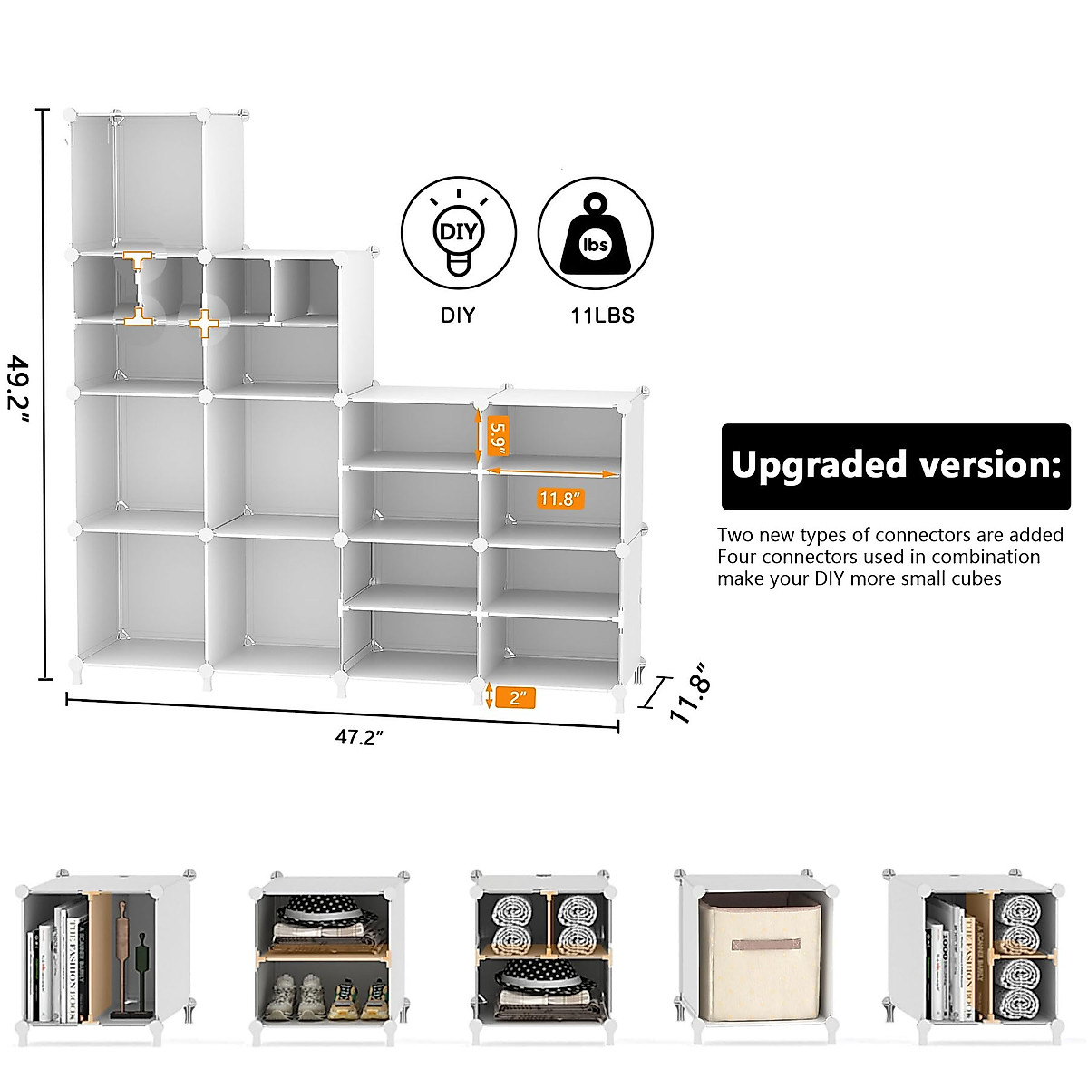 AWTATOS Cube Storage Organizer Closet Storage 12 Cube Shelves, Large and Small Cubes, DIY Portable Closet Clothes Storage Shelfs for Home, Bedroom, White
