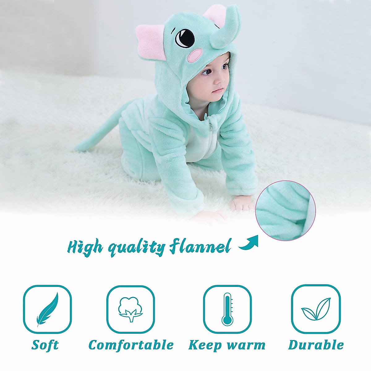 TONWHAR Kids' And Toddlers' Infant Tiger Dinosaur Animal Fancy Dress Costume Outfit Hooded Romper Jumpsuit (18-24 Months/Height:32"-35",Elephant)