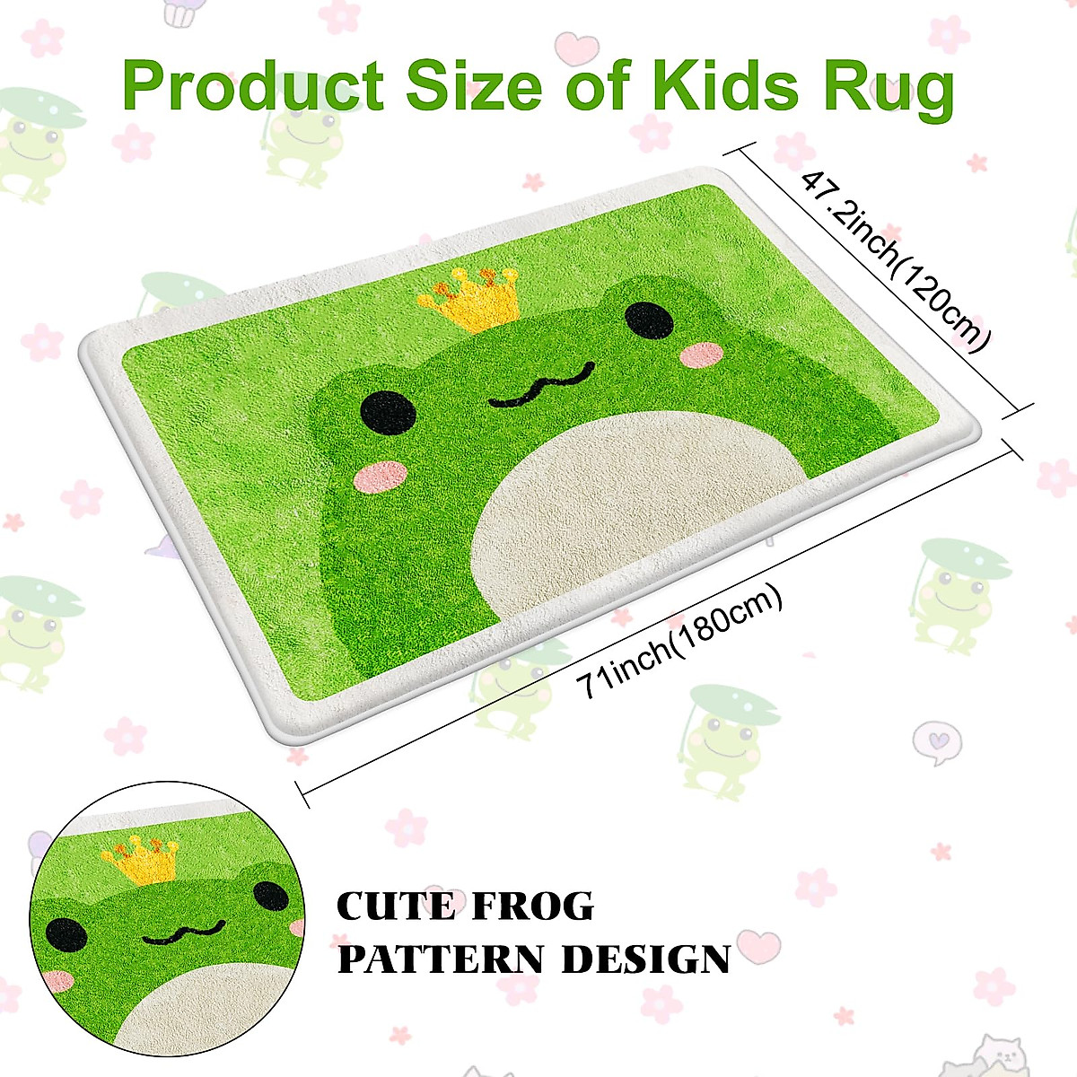 Kids Rug, 4'x6' Cute Frog Bath Mat Non Slip Soft Washable Area Rug Baby Carpet Play Floor Mat Green Shower Rug Nursery Rugs for Living Room Bedroom Playroom Bathroom Classroom Kitchen Kids Room Decor