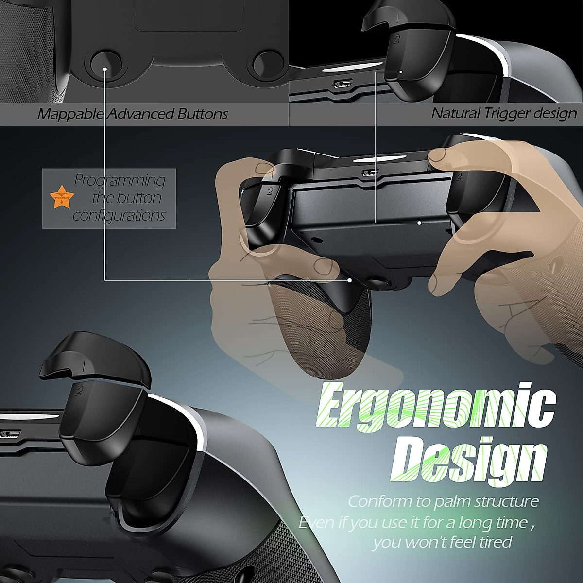 TERIOS Pro Gaming Controller Compatible with PS4 Pro, PS4 Slim, PC - Wireless Controller with Built-in Speaker and Stereo Headset Jack - Auto Fire Turbo Button