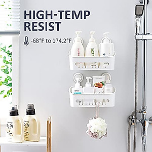 TAILI Suction Shower Caddy 2 Pack & Shower Cadyy with 4 Hooks, Bathroom Shower Basket Wall Mounted Shower Organizer Shelf for Shampoo, Body Wash, Conditioner, Shower Accessories, Drill-Free Removable