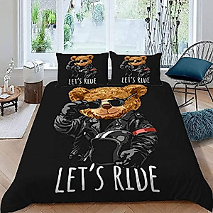 Quilt Cover Twin Size Cartoon Bear Doll 3D Bedding Sets Knight Style Duvet Cover Breathable Hypoallergenic Stain Wrinkle Resistant Microfiber with Zipper Closure,beding Set with 2 Pillowcase