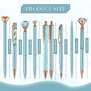9 Pcs Ballpoint Pens Set Metal Crystal Diamond Pen Liquid Sand Glitter Pen for Journaling Black Ink Pretty Cute Pens Fancy Pens Gifts for Women Girls School Wedding Office Desk Supplies (Blue)