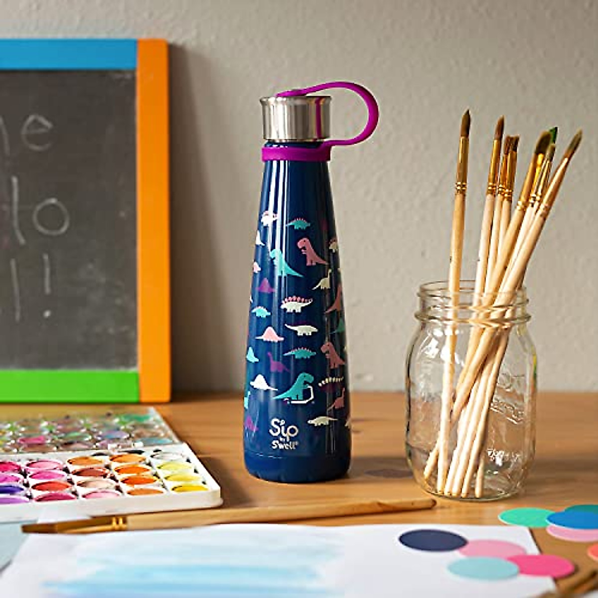 S'ip by S'well Stainless Steel Water Bottle - 15 Oz - Blue Sunshine - Double-Walled Vacuum-Insulated Keeps Drinks Cold for 24 Hours and Hot for 10 - with No Condensation - BPA-Free