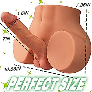 10.5 LB 2 in1 Torso Male Sex Doll with realistic dildo and testis, Anal Male Masturbator with Tight Hole for Men Masturbation, Gohya Unisex Sex Toy for Couple Brown