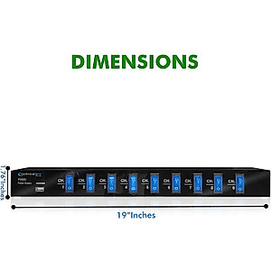 Technical Pro Power Supply Strip - 9 Power Outlet with Switches, 5V USB Charging Port, 1800 Watts Max Load Power Conditioner, High Load Power Electric Extension Cord Strip - 4 Ft