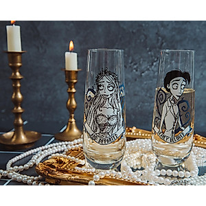 Silver Buffalo Tim Burton's Corpse Bride Dearly Beloved 9-Ounce Stemless Fluted Glassware, Set of 2 | Toasting Champagne Glass Cups For Wine, Mimosas, Cocktails