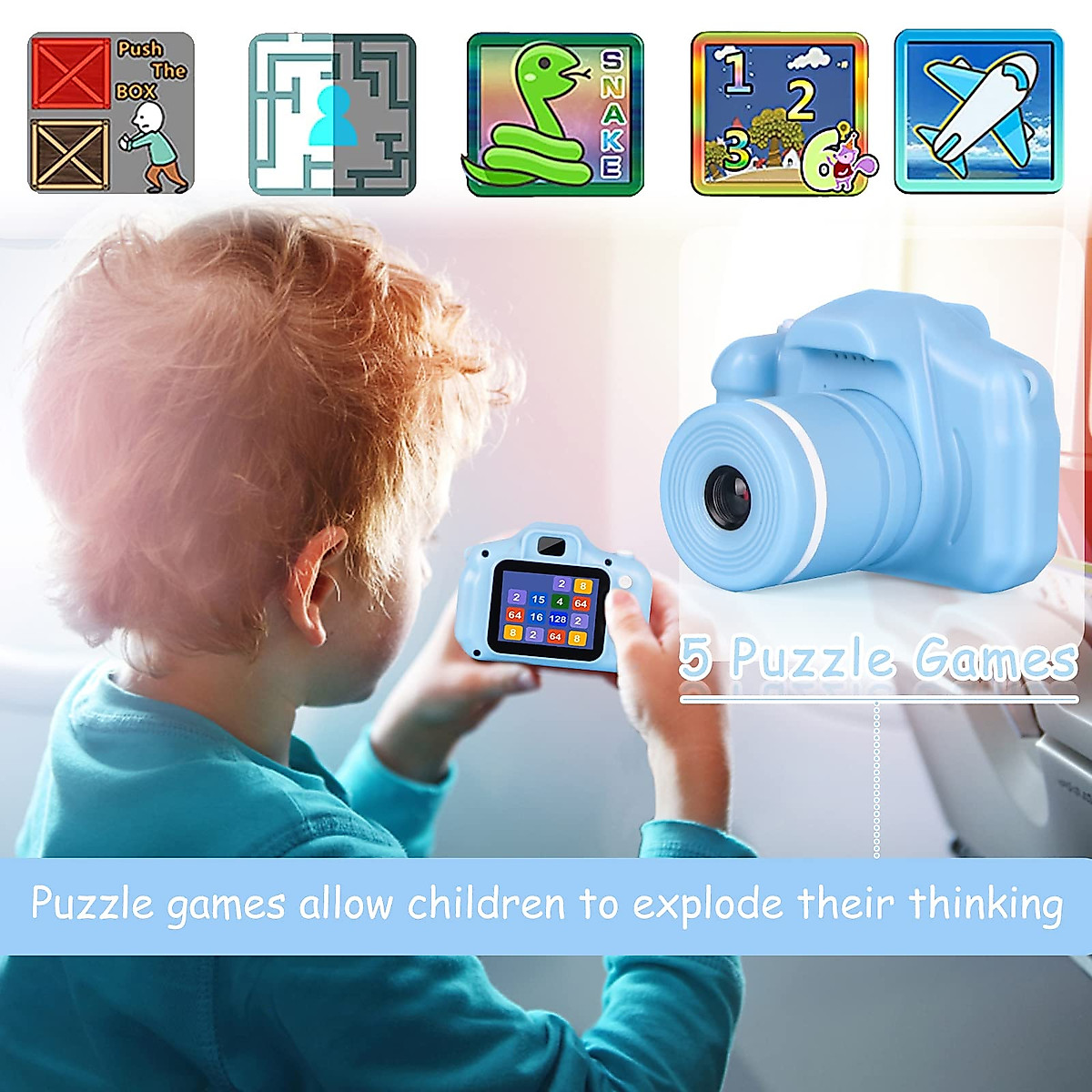 Kids Digital Camera,NINE CUBE Little Toy Camera for Boys & Girls 3-7 Years Old, Children Long Lens Digital Video Camera for Kids Gifts, Blue Camcorder with 32G SD Memory Card