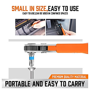 HORUSDY 23-Piece 1/4 Mini Ratchet Offset Screwdriver Bit Set, S2 Steel Right Angle Screwdriver with 90 Degree Mini Offset Reversible Drive Handle& Multi Hex/Phillips/Slotted/Torx Star Bit